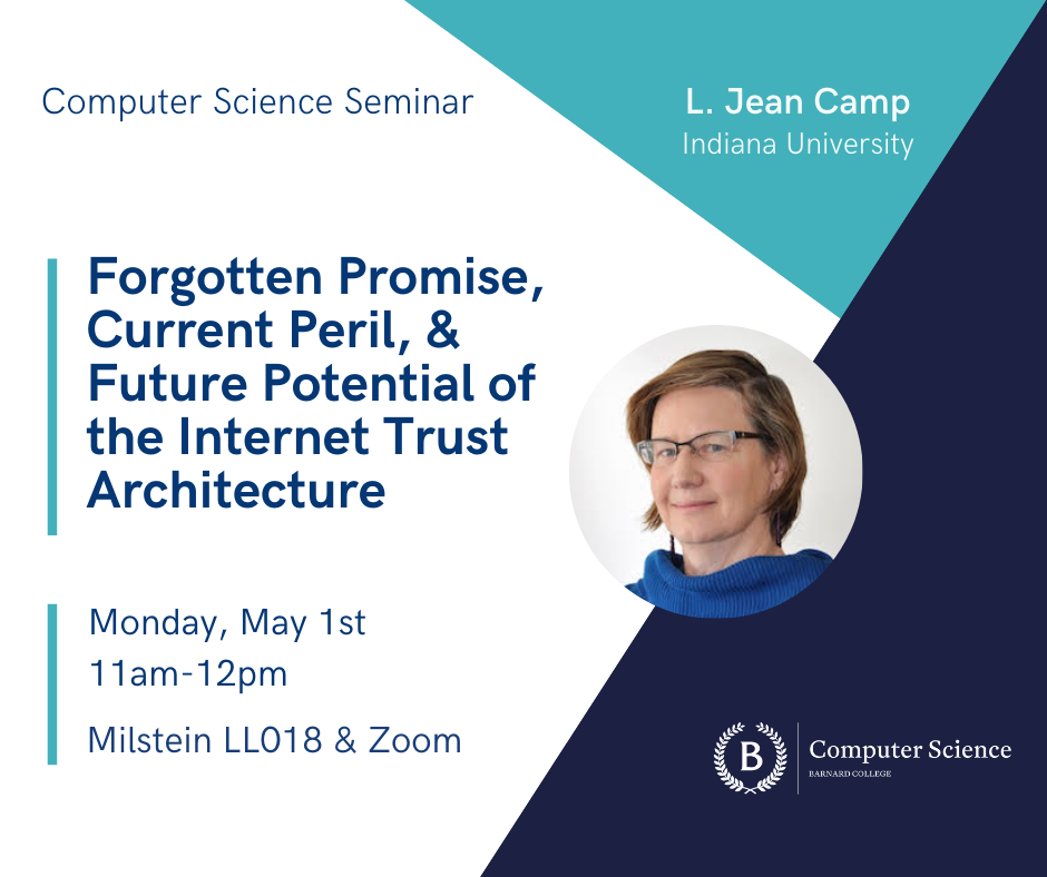 Computer Science Seminar: L. Jean Camp (Indiana University) | Barnard College